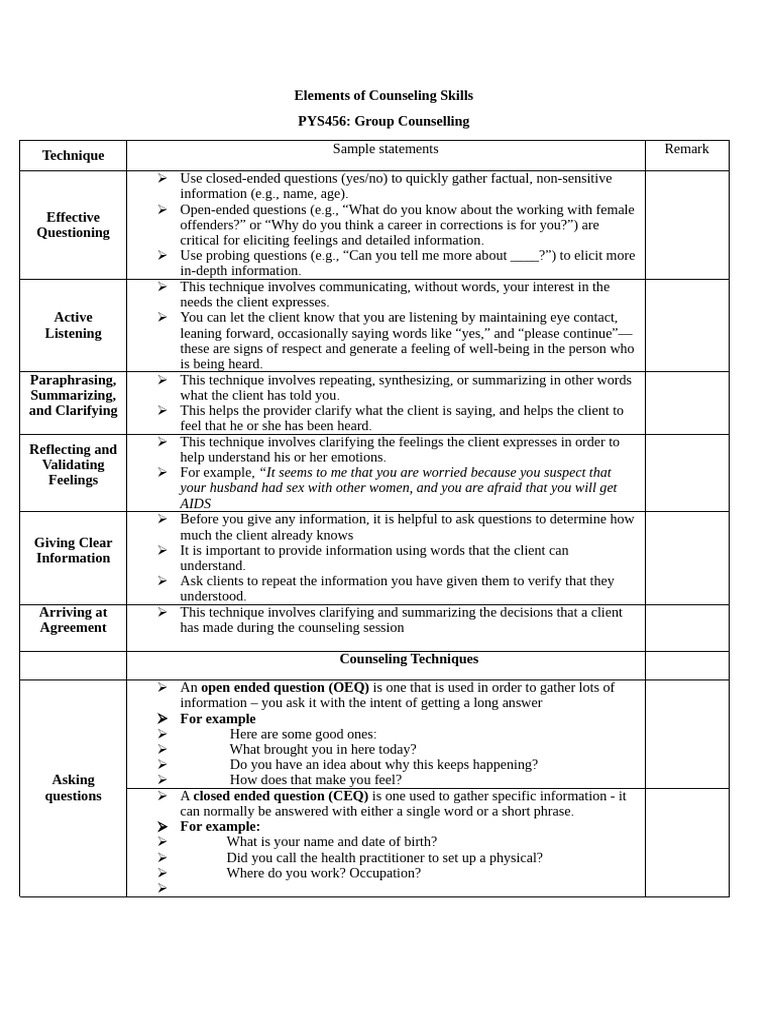 Essential Counseling Skills Techniques | PDF | Human Communication ...