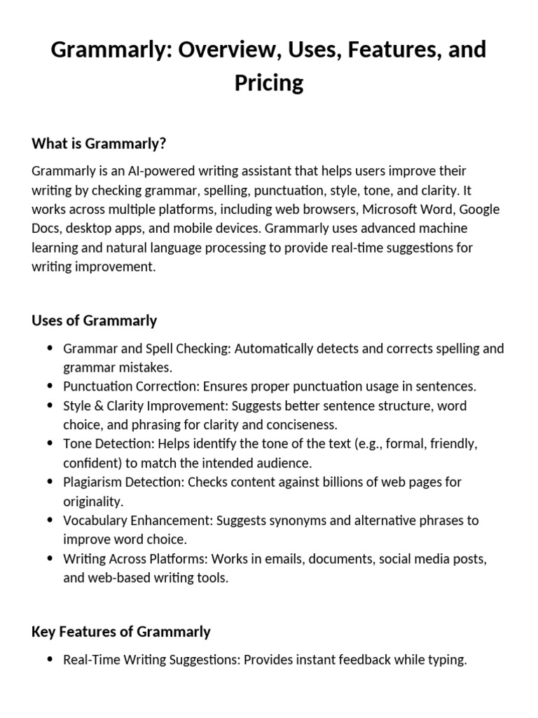 Grammarly - Overview, Uses, Features, and Pricing | PDF | World Wide ...