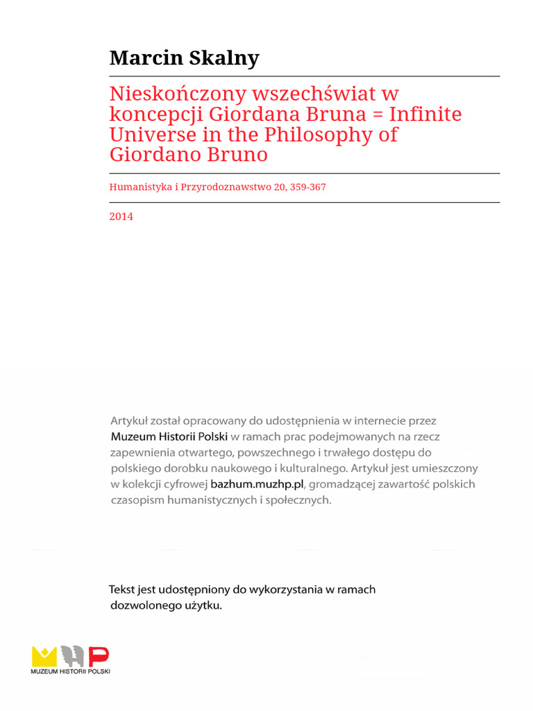 Skalny - Nieskończony Wszechświat w Koncepcji Giordana Bruna | PDF