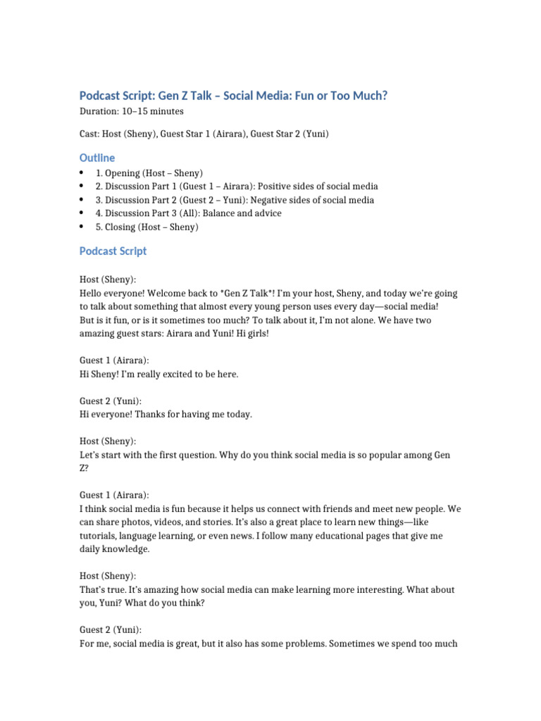 GenZ Talk Podcast Script | PDF