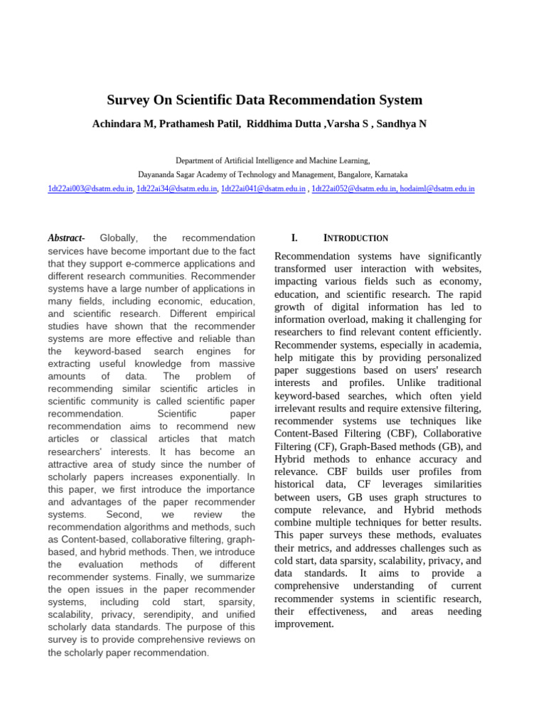 Survey of Scientific Paper Recommendation Systems | PDF | Artificial ...