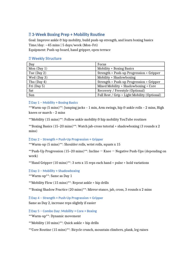 3-Week Boxing & Mobility Training Plan | PDF
