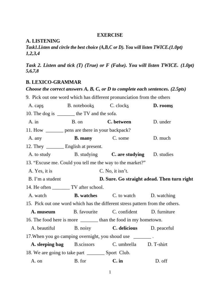 Listening and Grammar Exercises | PDF