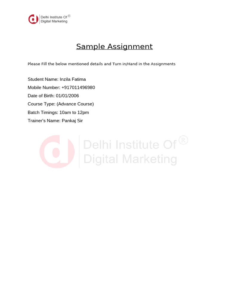 Inzila Fatima - (Template) Sample Assignment | PDF