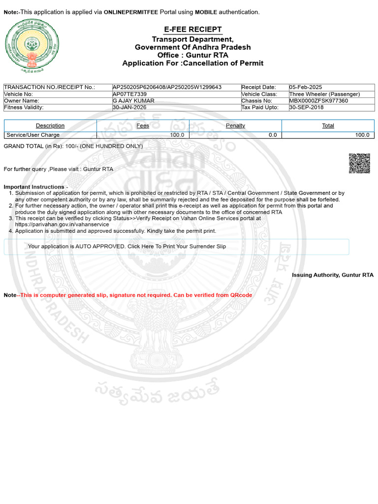 Vahan 7339 Permit Down | PDF
