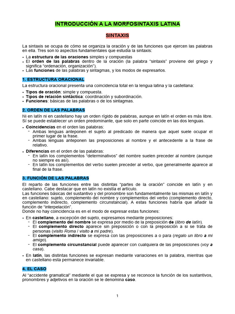 Introducción A La Morfosintaxis Latina | PDF | Oración (Lingüística ...