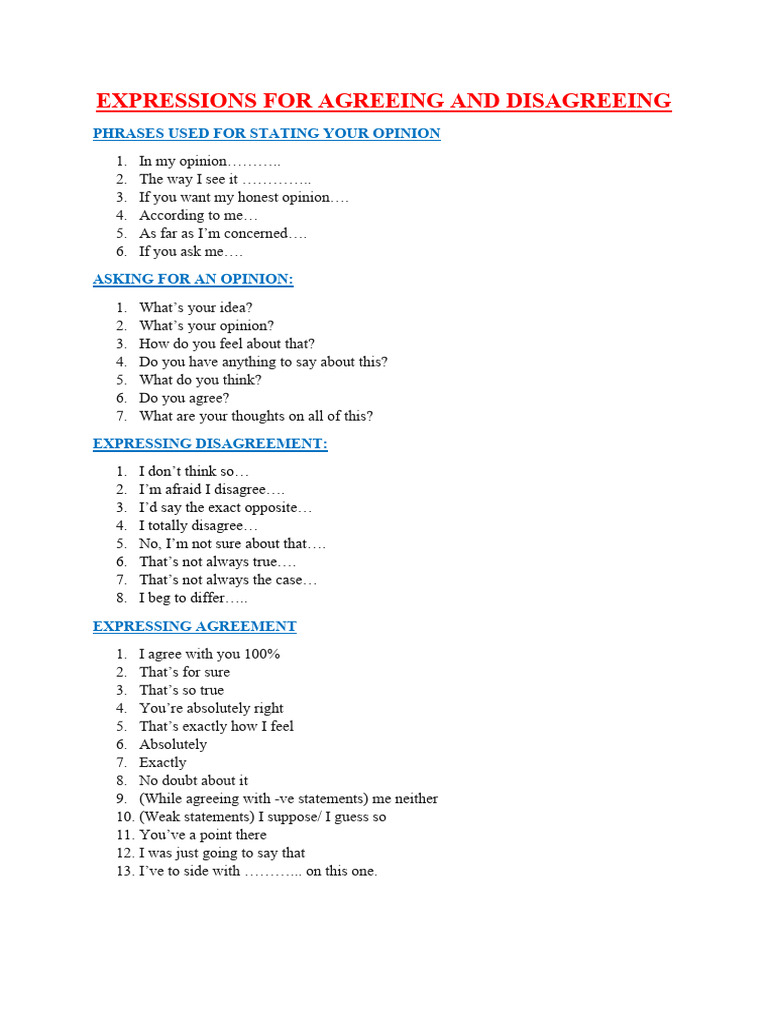 Expressions For Agreeing and Disagreeing | PDF