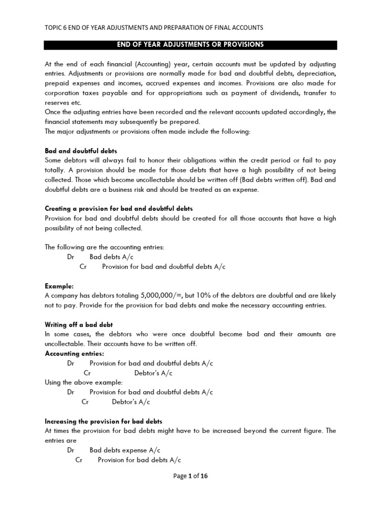Year-End Accounting Adjustments Guide | PDF | Bad Debt | Income Statement