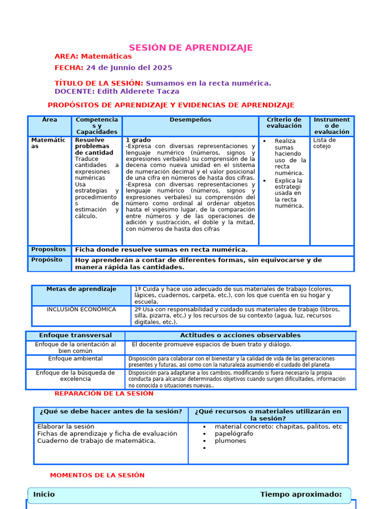 Sumas en la Recta Numérica para 1° Grado | PDF | Aprendizaje | Cognición