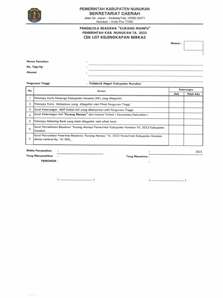 Form Ceklist | PDF
