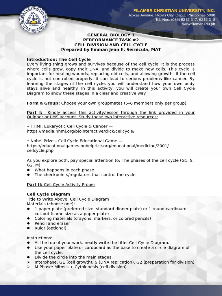 PETA Cell Division and Cell Cyle | PDF | Cell Cycle | Systems Biology