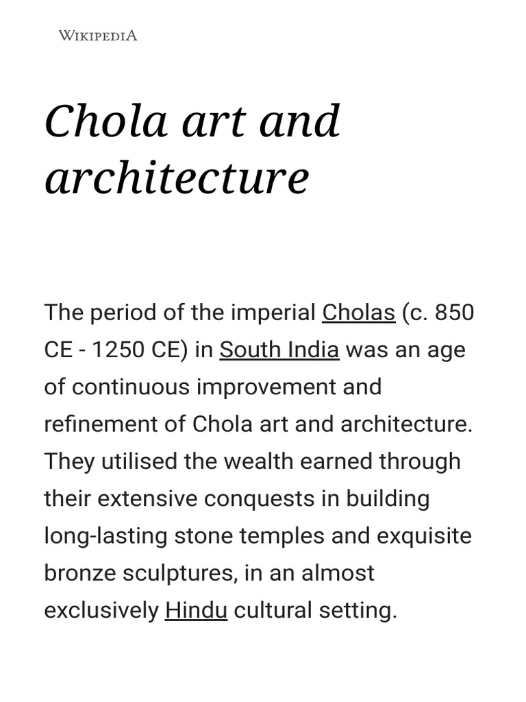 Chola Art and Architecture Overview | PDF