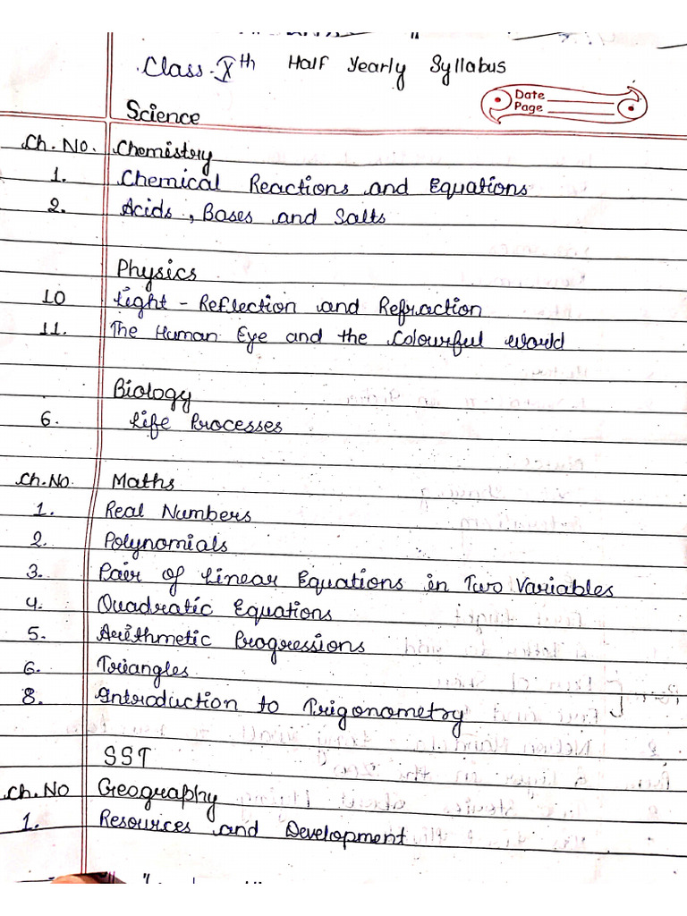 Class 10th Syllabus | PDF