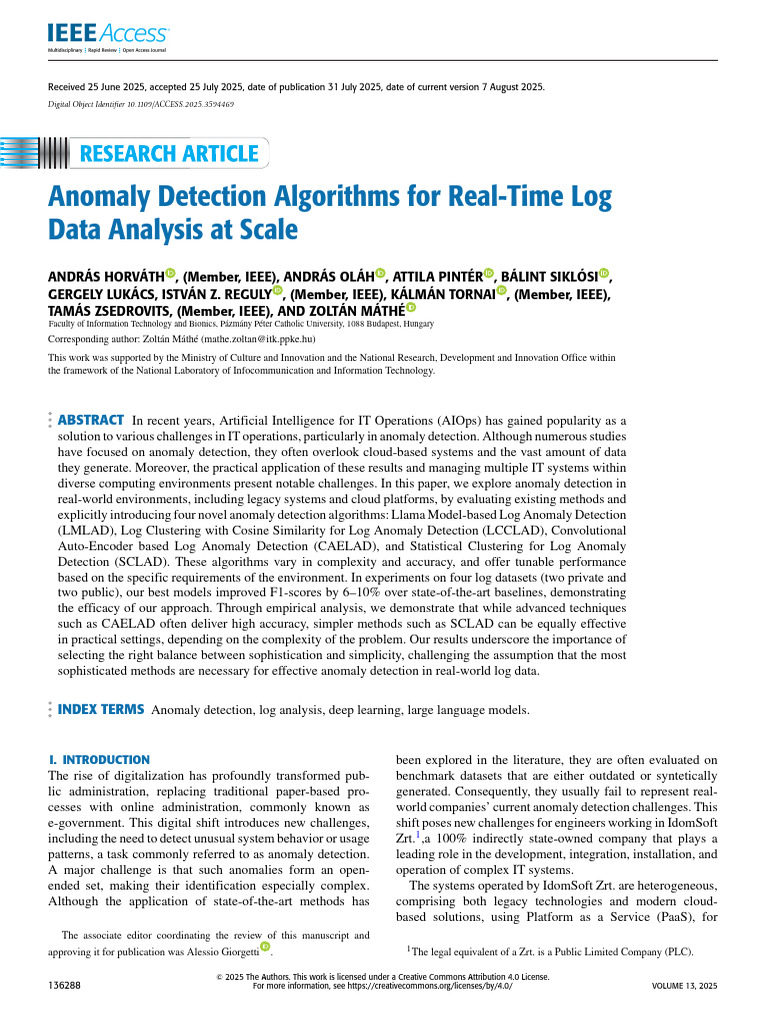 Anomaly Detection Algorithms For Real-Time Log Data Analysis at Scale | PDF | Parsing | Computing
