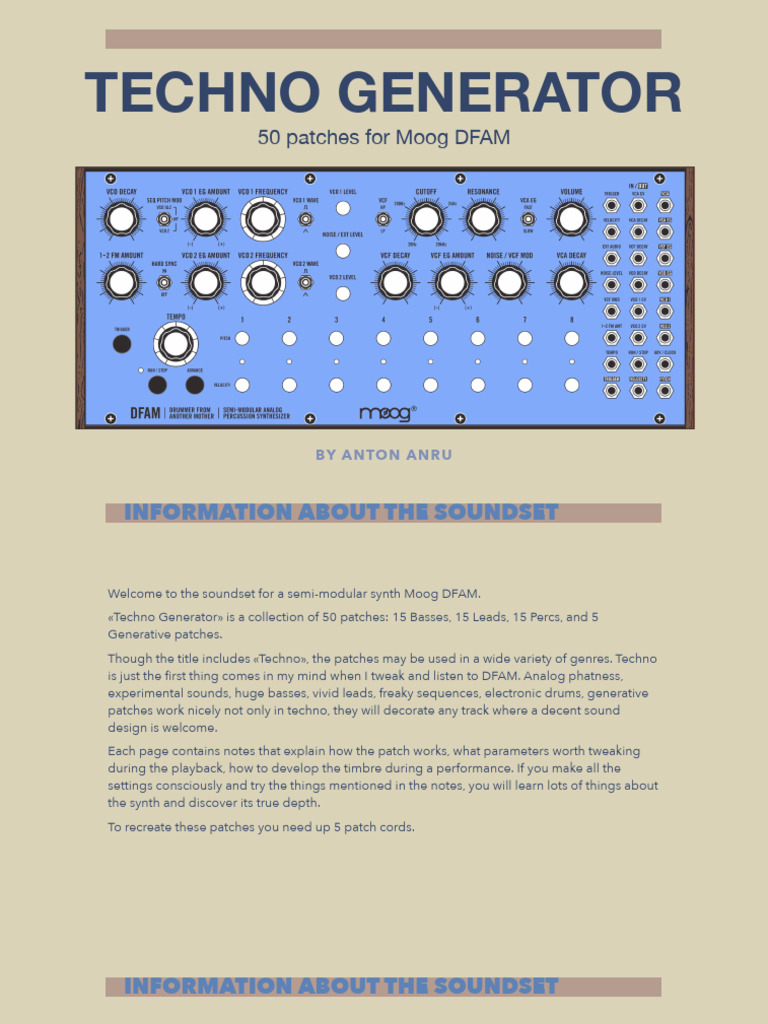 Moog DFAM Techno Generator Patches | PDF | Synthesizer | Pitch (Music)