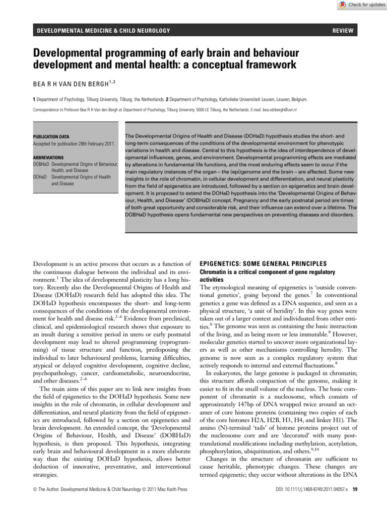 Developmental Programming of Early Brain and Behaviour Development and ...