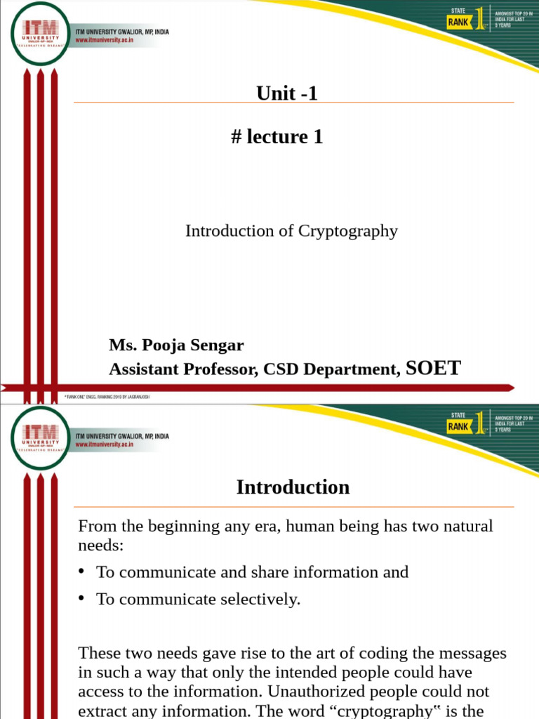 Unit 1 Cryptography LECTURE - 1 | PDF | Encryption | Cryptography