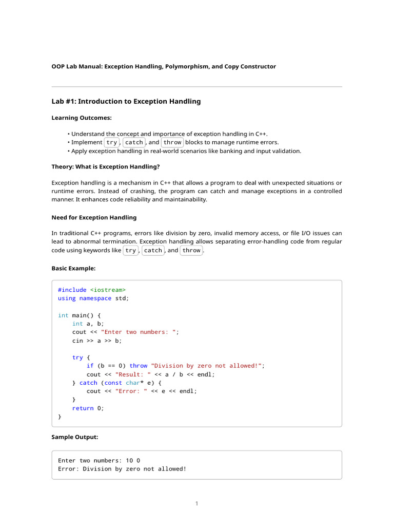 Exception Polymorphism Lab | PDF | Constructor (Object Oriented Programming) | Programming