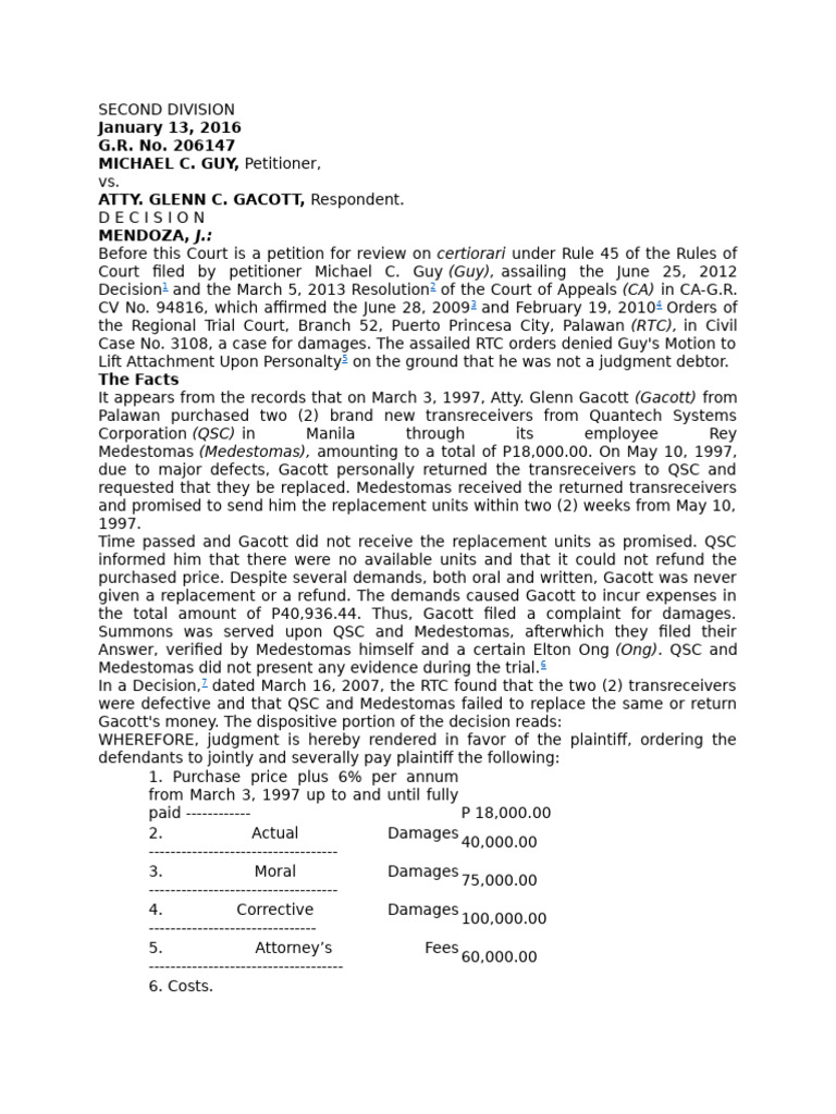 5.) Michael Guy vs. Atty. Glenn Gacott GR206147 | PDF | Partnership ...