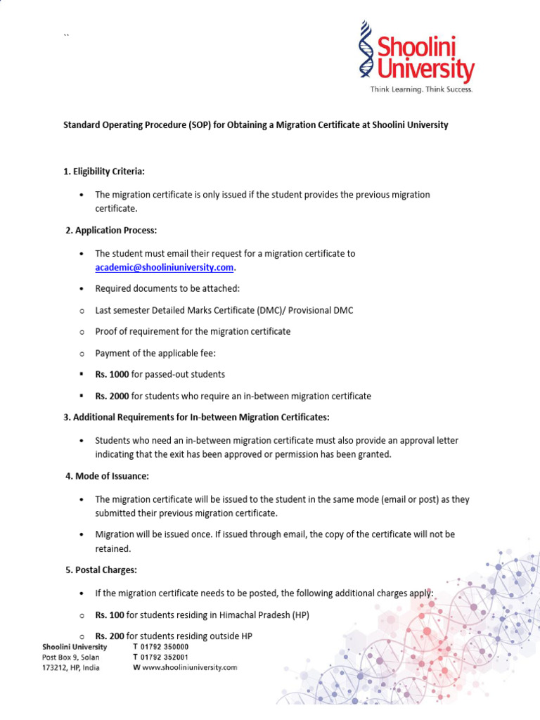 Postal Charges for Migration Certificates | PDF