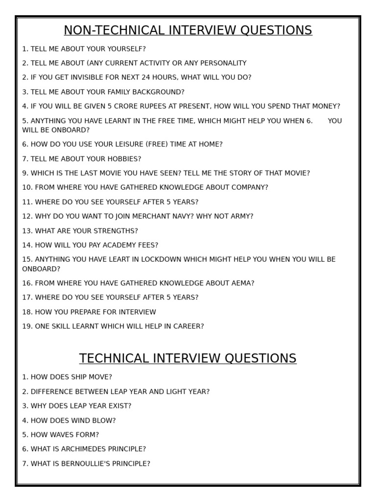 Non-Technical & Technical Interview Questions | PDF | Acceleration | Water