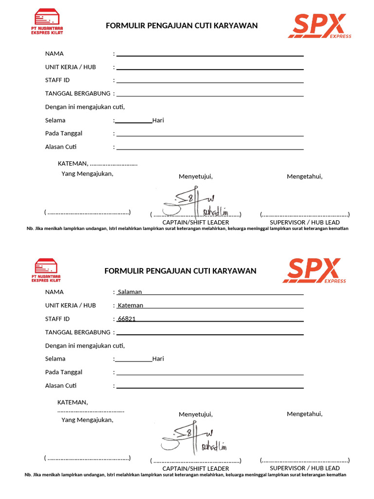 Formulir Pengajuan Cuti Karyawan | PDF
