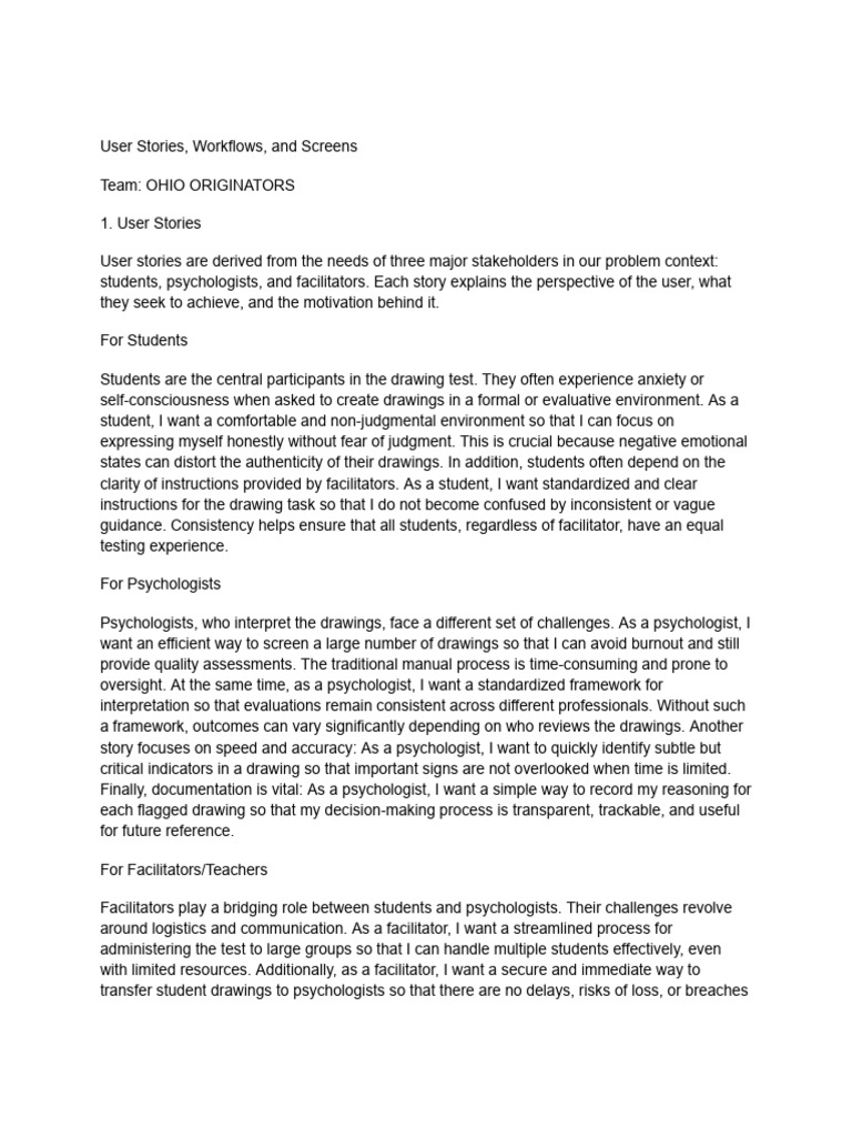 User Stories and Workflows for Drawing Test | PDF | Evaluation