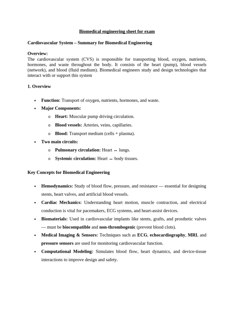 Biomedical Engineering Sheet For Exam | PDF | Medical Imaging ...
