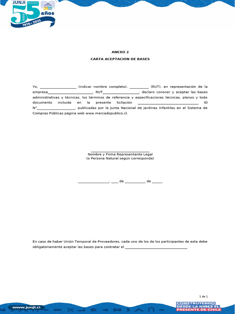 Anexo 2 Carta Aceptación de Bases | PDF