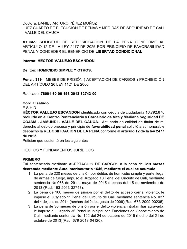 Solicitud de Redosificación de Pena 2025 | PDF | Prisión | Castigos