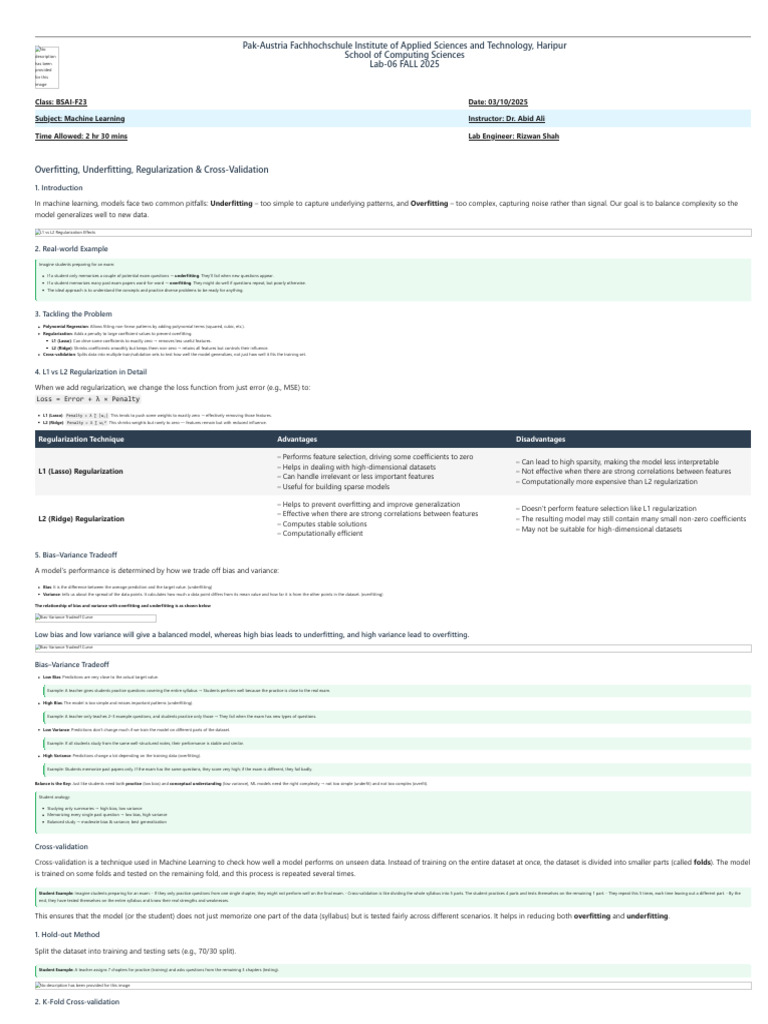 Lab 6 Overfitting Underfitting Cross Validation | PDF | Cross Validation (Statistics) | Algorithms