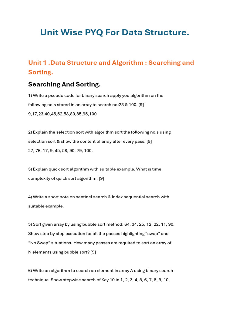 Unit Wise PYQ For Data Structure | PDF | Time Complexity | Applied Mathematics