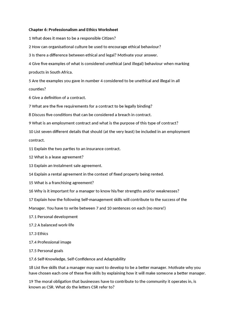 Chapter 6 Worksheet | PDF