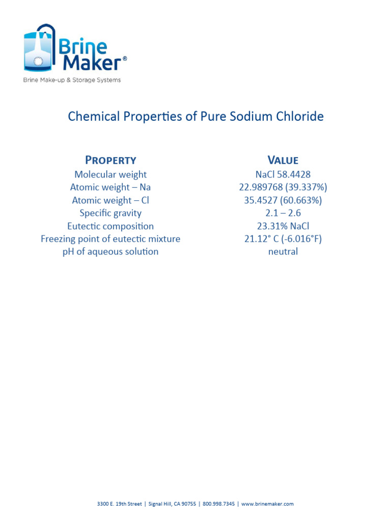 Chemical Properties of Pure Sodium Chloride | PDF
