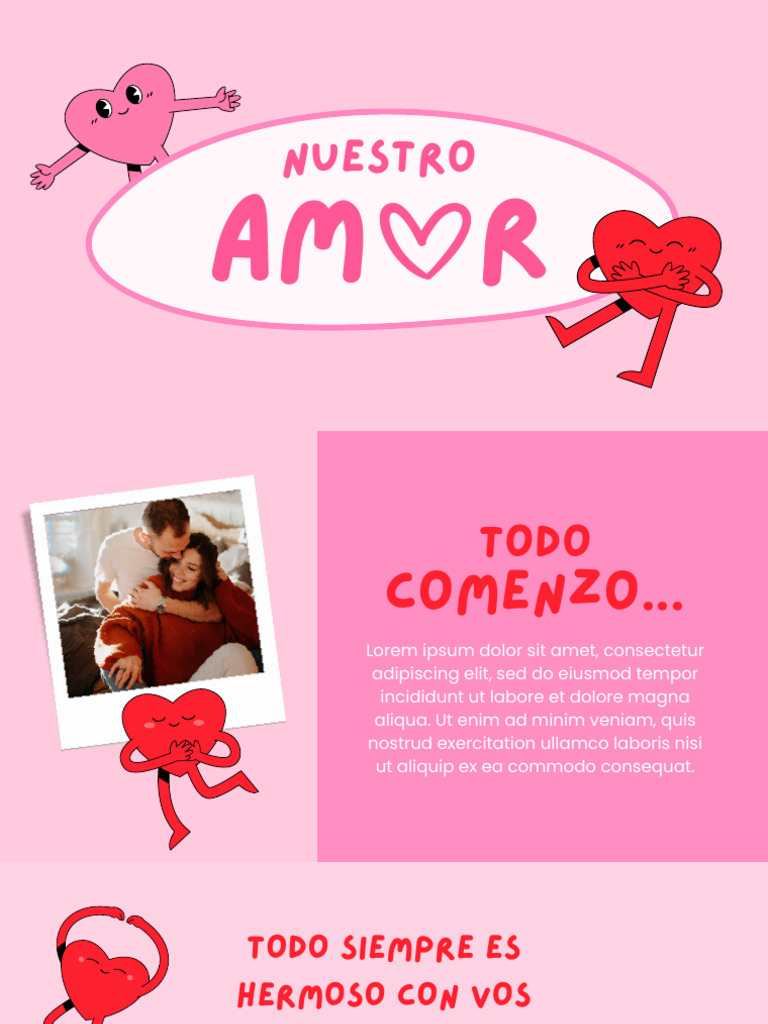 Presentación de Una Historia de Amor Para Tu Pareja Con Corazones Alegres Dulce y Tierna Rosa y ...