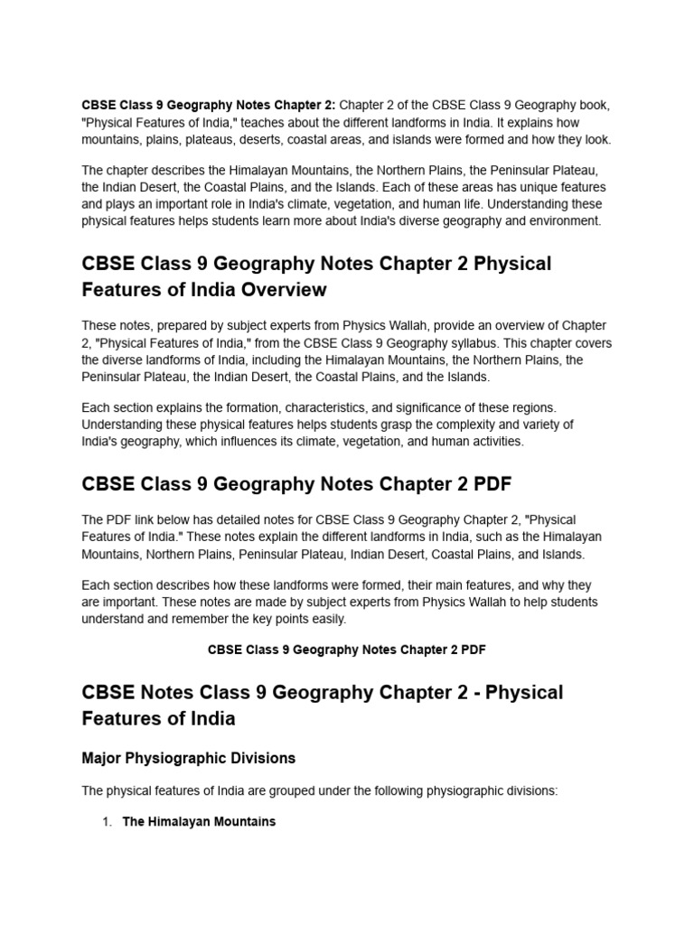 CBSE Class 9 Geography: Physical Features | PDF | Himalayas | Plateau