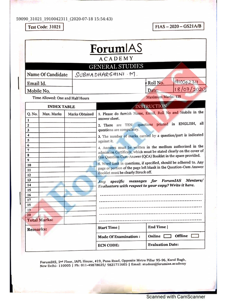 Subhadharshini M UPSC 2023 Rank 83 MGP Answer Copy GS Paper 2 | PDF