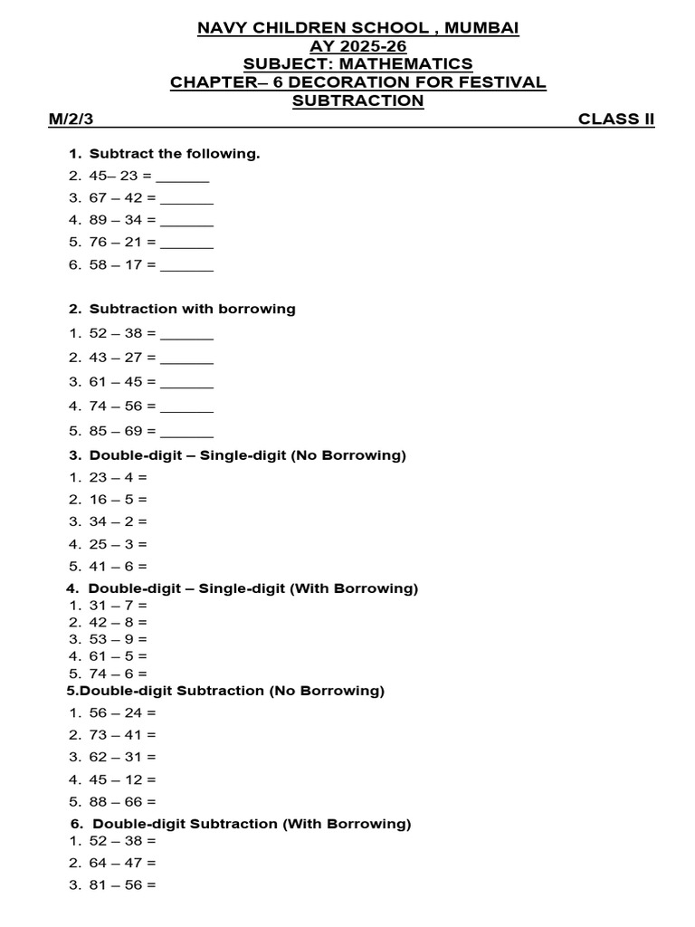 NCS (MB) - Class II - Mathematics - Decoration For Festival-WS2 | PDF