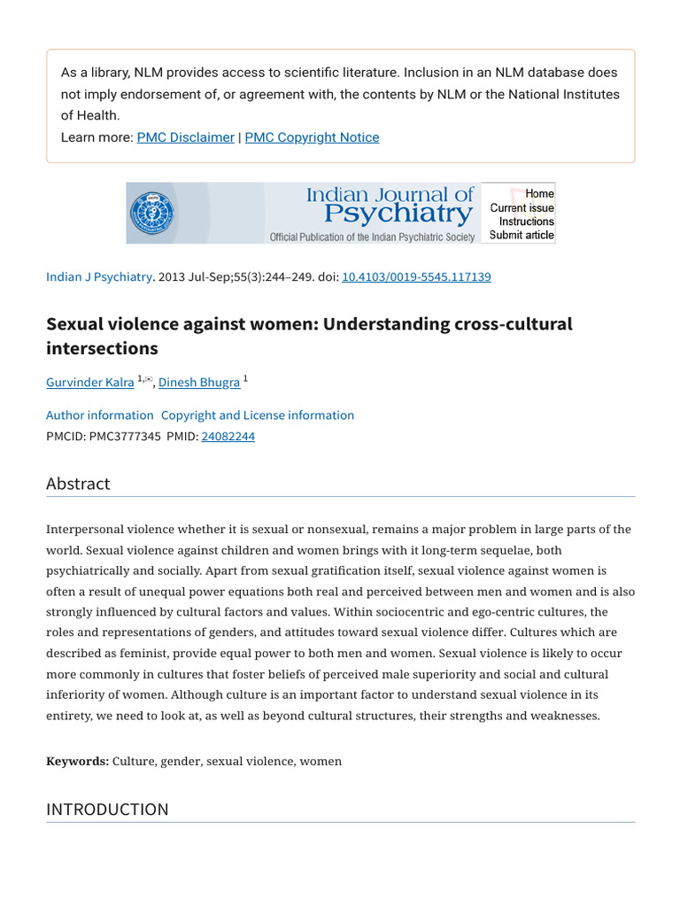 Sexual Violence Against Women - Understanding Cross-Cultural ...