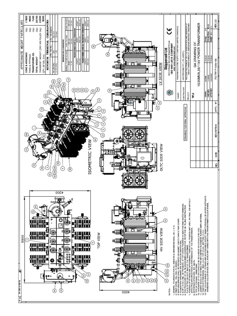 Datasheet and DWG 20MVA 33kV 11kV Transformer | PDF