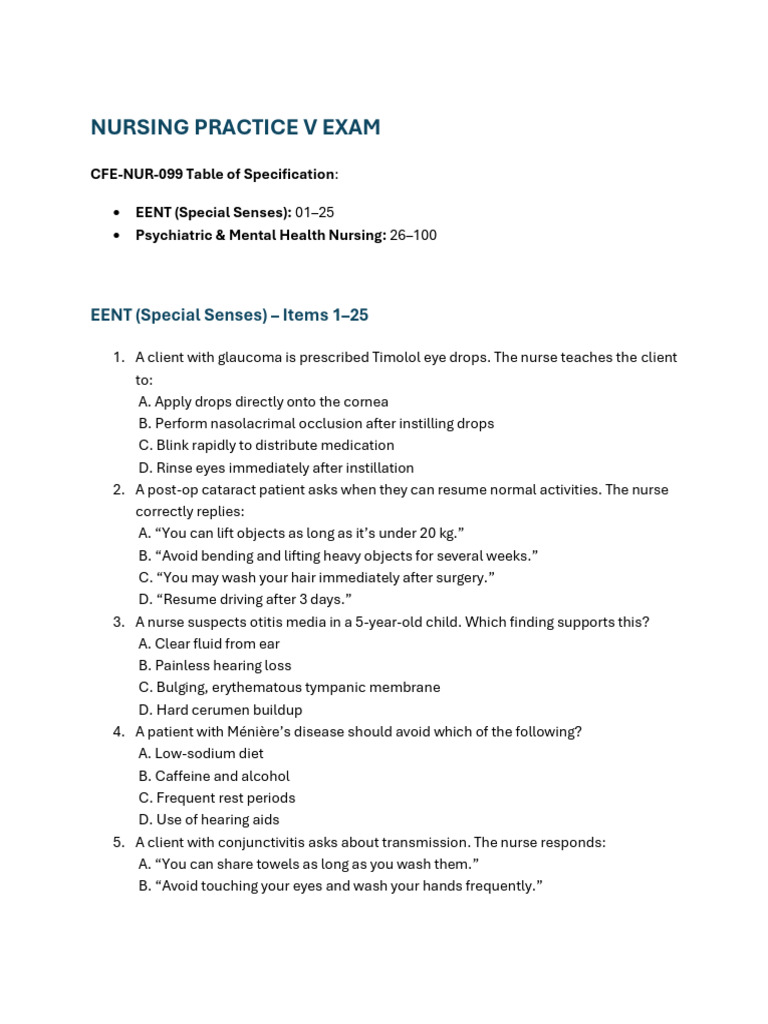 NP5 MOCK EXAM1 | PDF | Electroconvulsive Therapy | Major Depressive Disorder