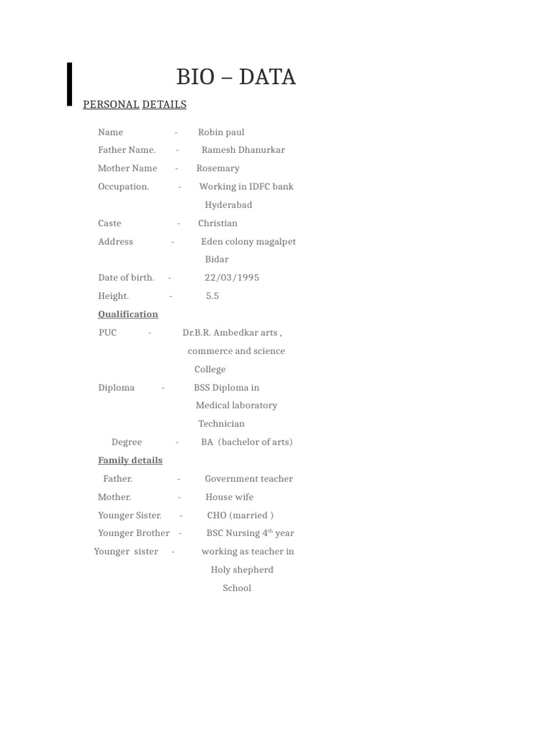 Personal Bio of Robin Paul | PDF