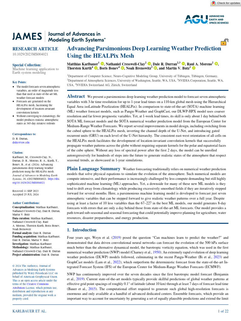 Deep Learning Weather Prediction with HEALPix | PDF | Numerical Weather ...