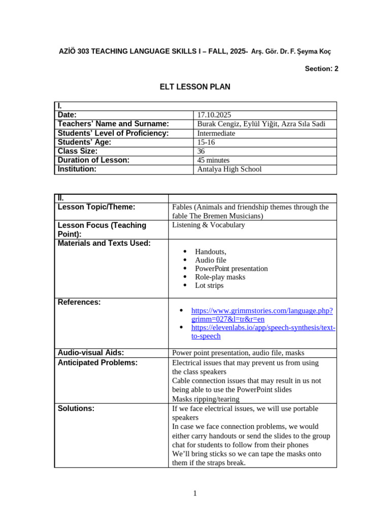Listening Sample Lesson Plan Fall2024 | PDF | Teachers | Vocabulary