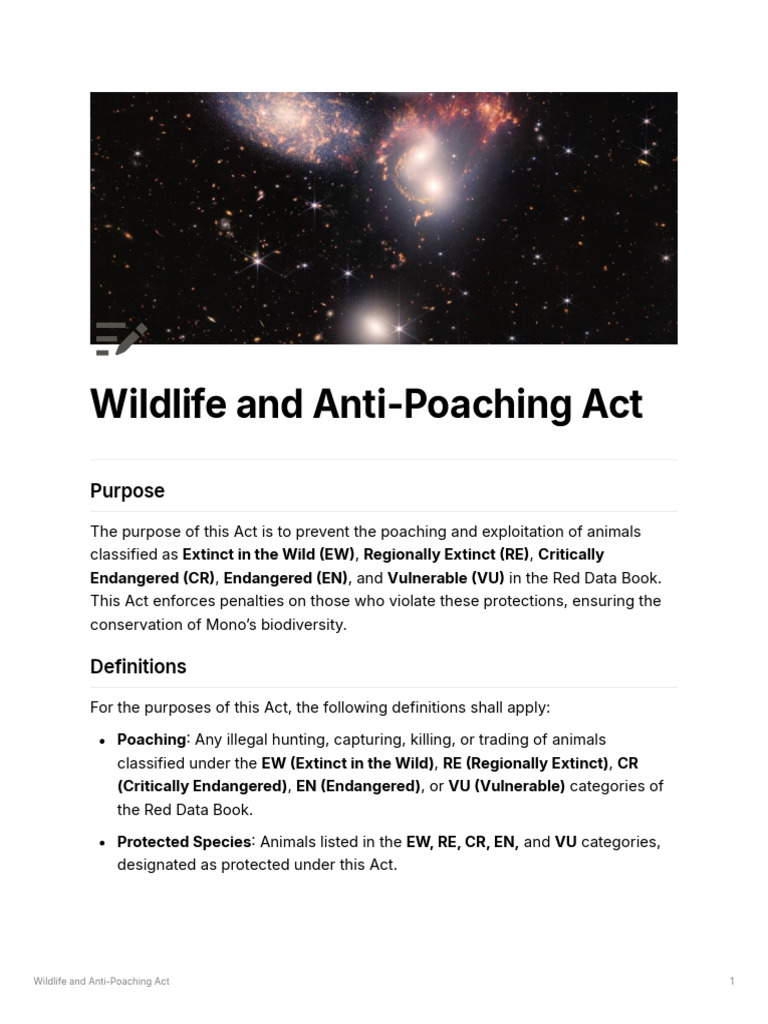 Wildlife and Anti-Poaching Act | PDF | Endangered Species | Poaching