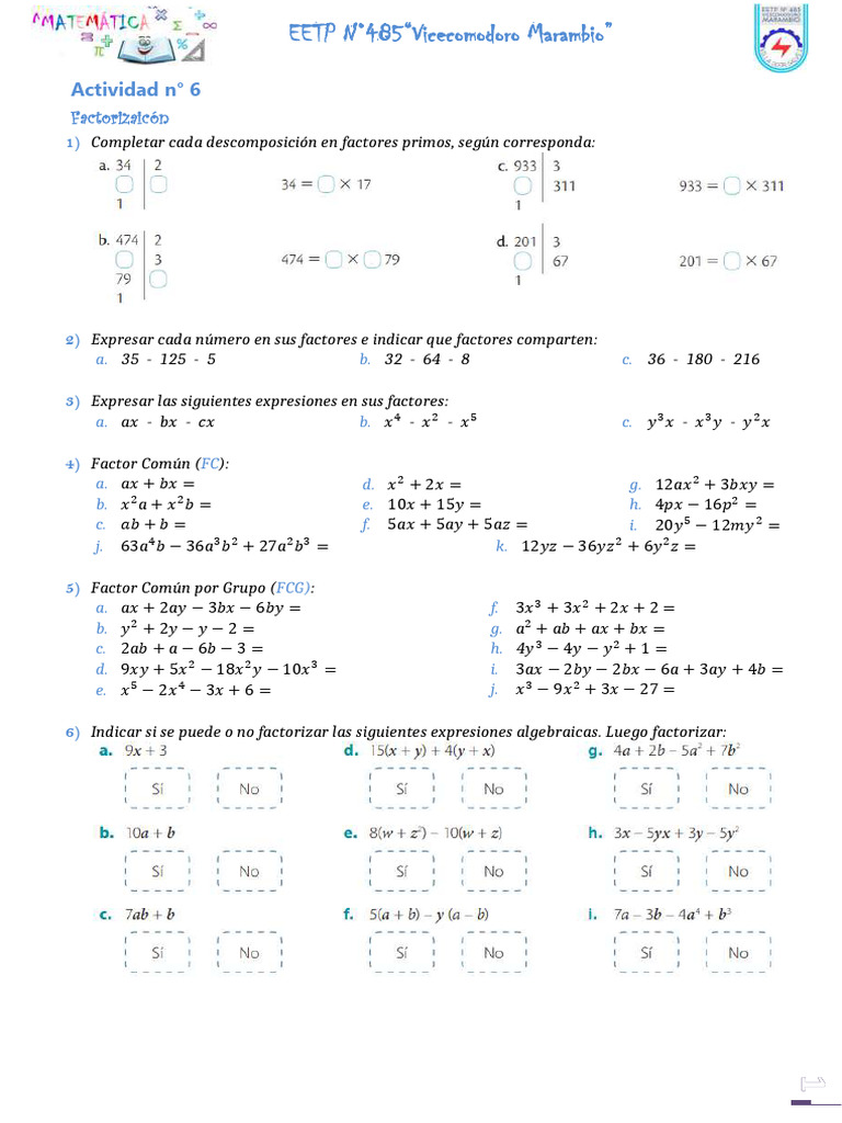 Mat-5to-Act N-2-Factorizaci-N | PDF | Factorización | Aritmética