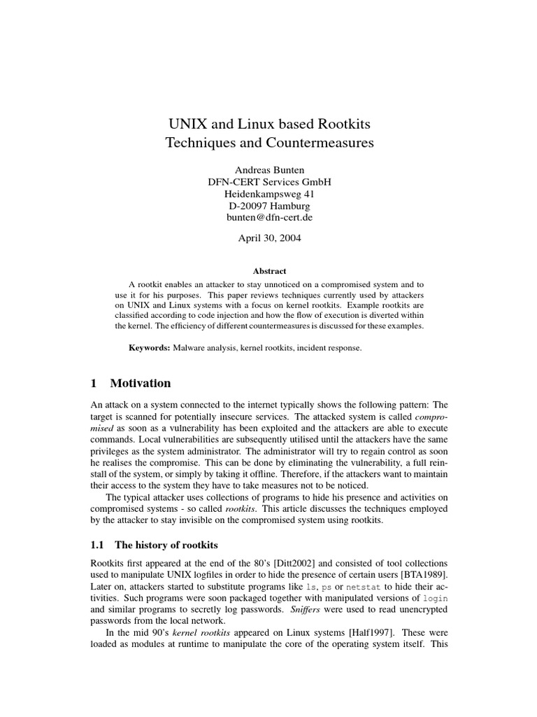 Unix and Linux Rootkits and Countermeasures | PDF | Kernel (Operating System) | Operating System