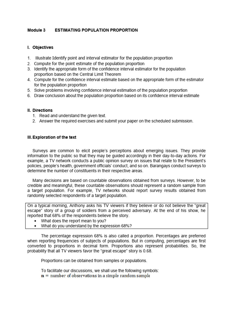 Estimating Population Proportion Guide | PDF | Sample Size ...