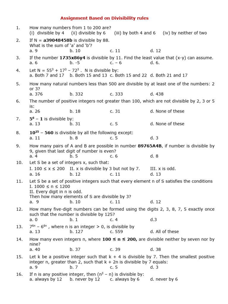 Divisibility Rules Assignment Questions | PDF | Numbers | Number Theory