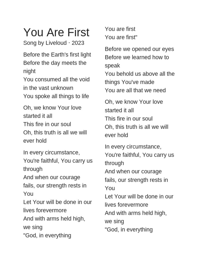 You Are First - Liveloud Lyrics | PDF